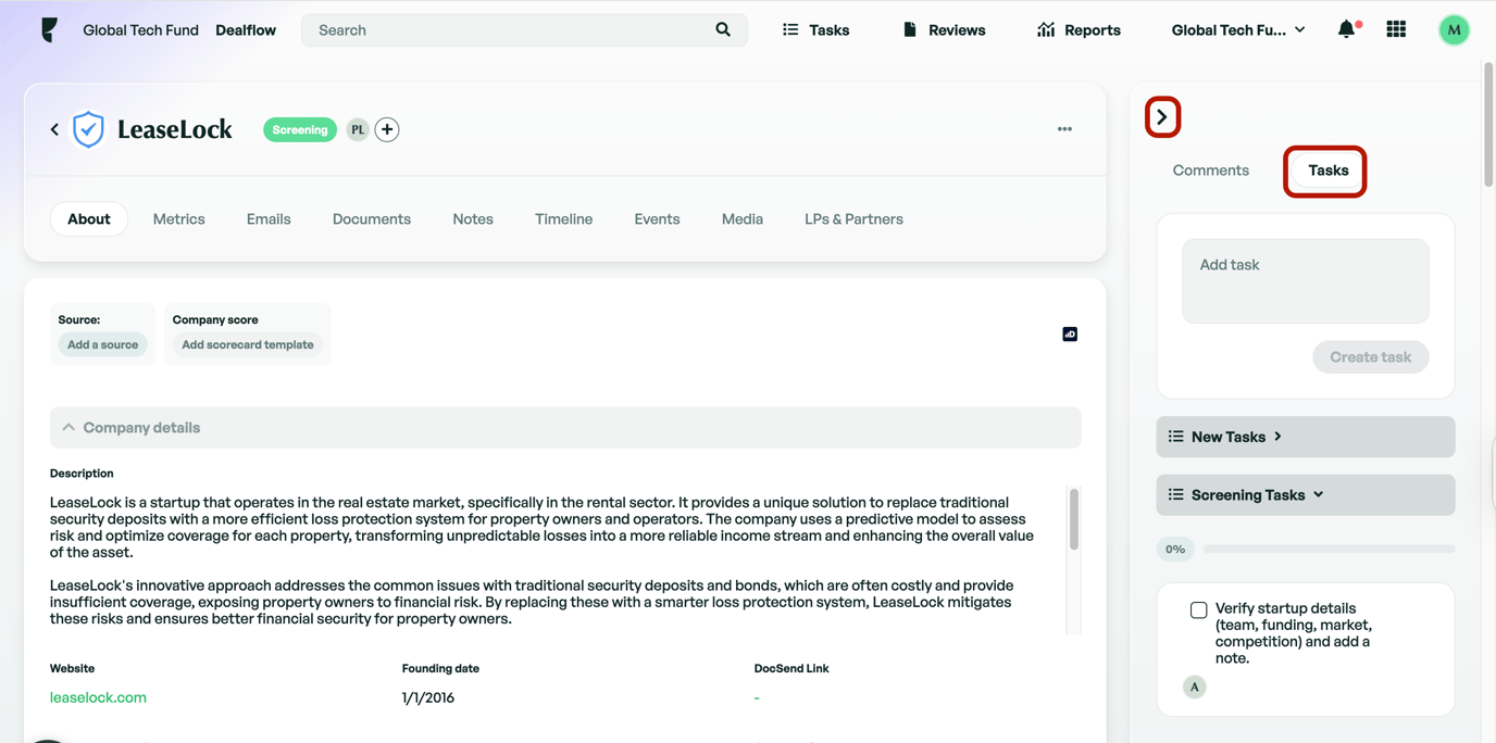 Dealflow Tasks, Task Center and Task Templates